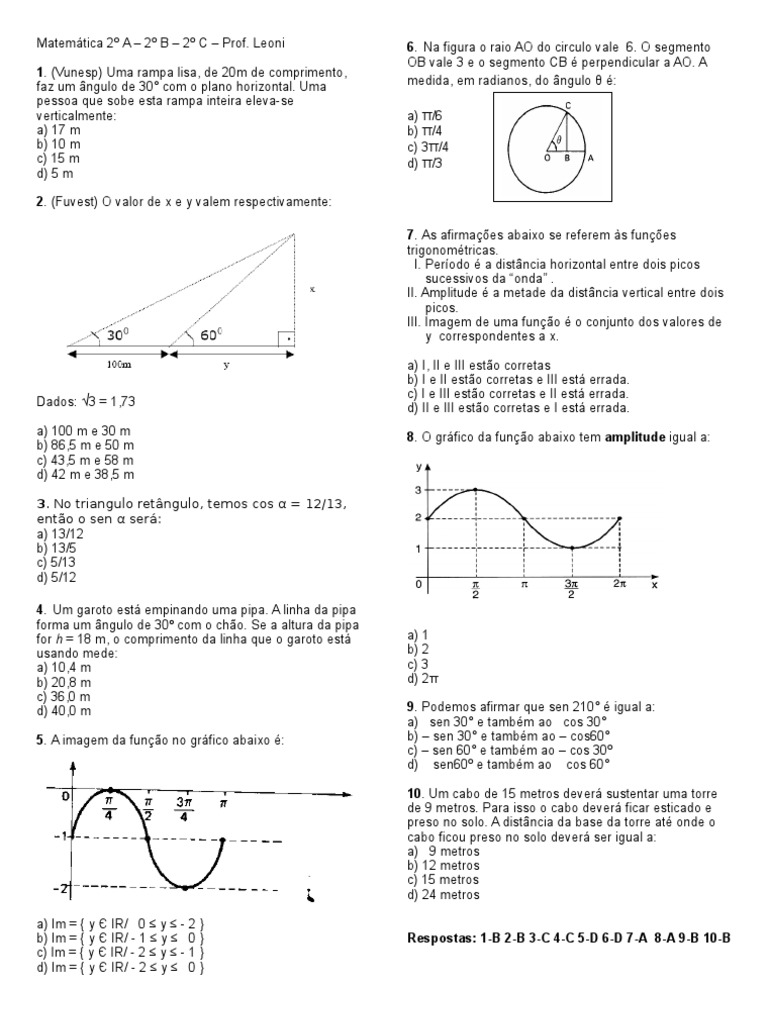 Exercicios Básicos De Trigonometria 2º Ano Ensino Médio