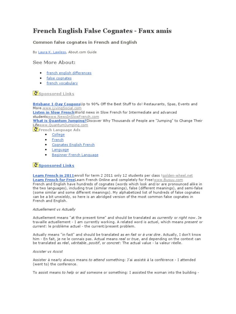 French English False Cognates | Entrée | English Language