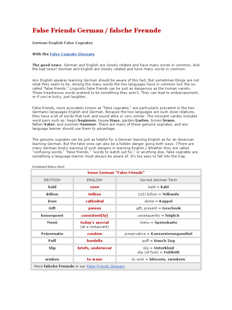 German-English False Friends Explained | PDF | English Language | Languages
