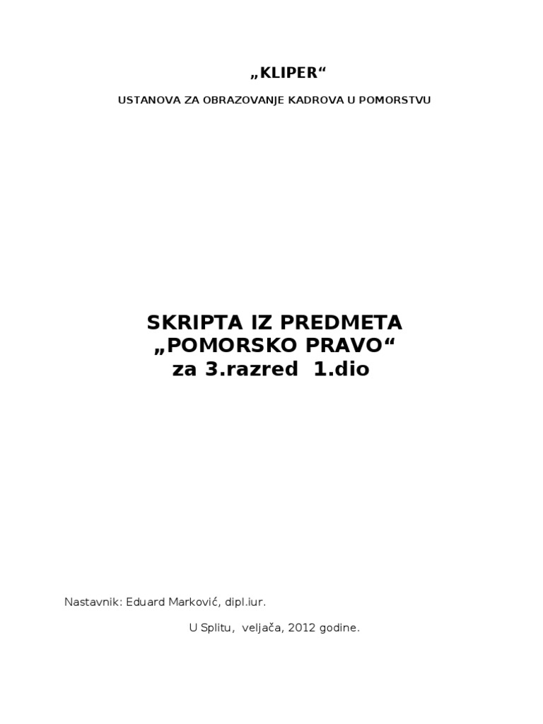 Skripta Pomorsko Pravo 3.razred | PDF