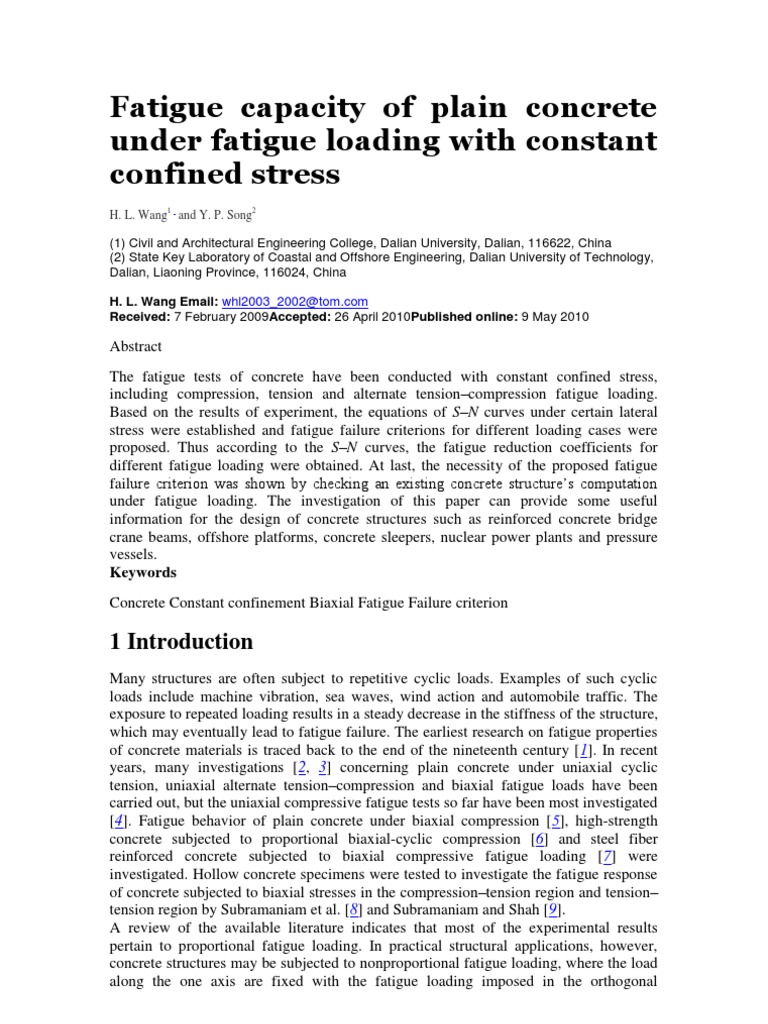 Fatigue Capacity of Concrete Under Biaxial Stress | PDF | Strength Of ...