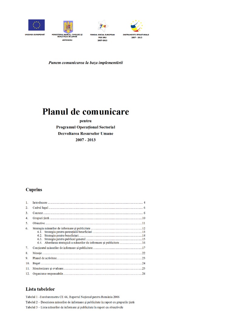 Plan de Comunicare Pentru POSDRU 2007-2013 Romana - Plan - Comunicare | PDF