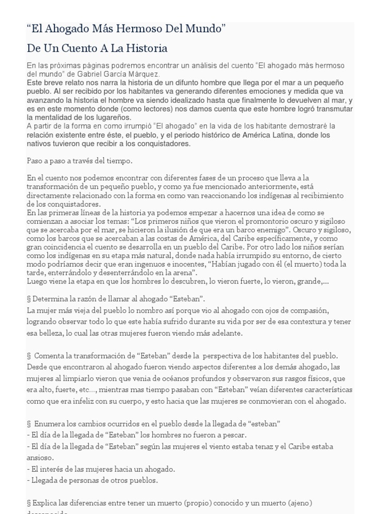 Análisis El Ahogado Más Hermoso Del Mundo | PDF | Cuentos | Gabriel ...