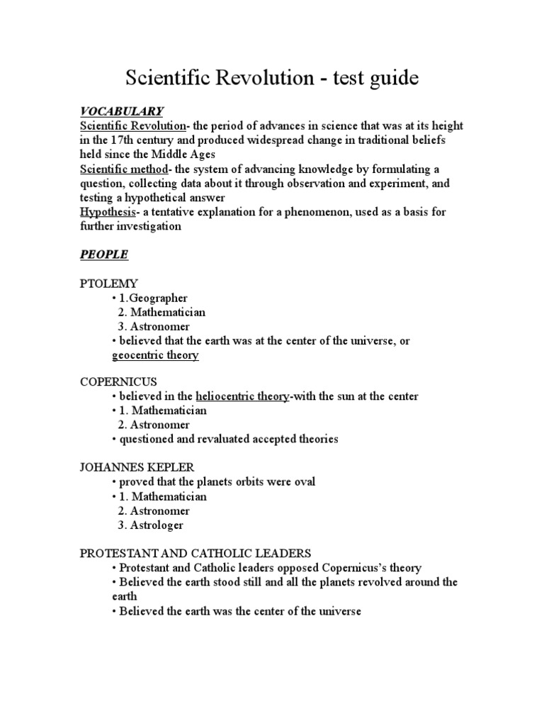 Test Guide-Scientific Revolution | PDF