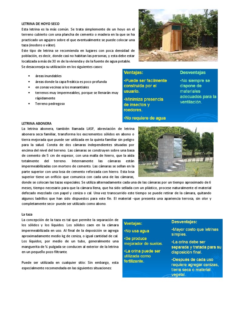 Tipos de letrinas y su uso adecuado | PDF | Letrina | Baño