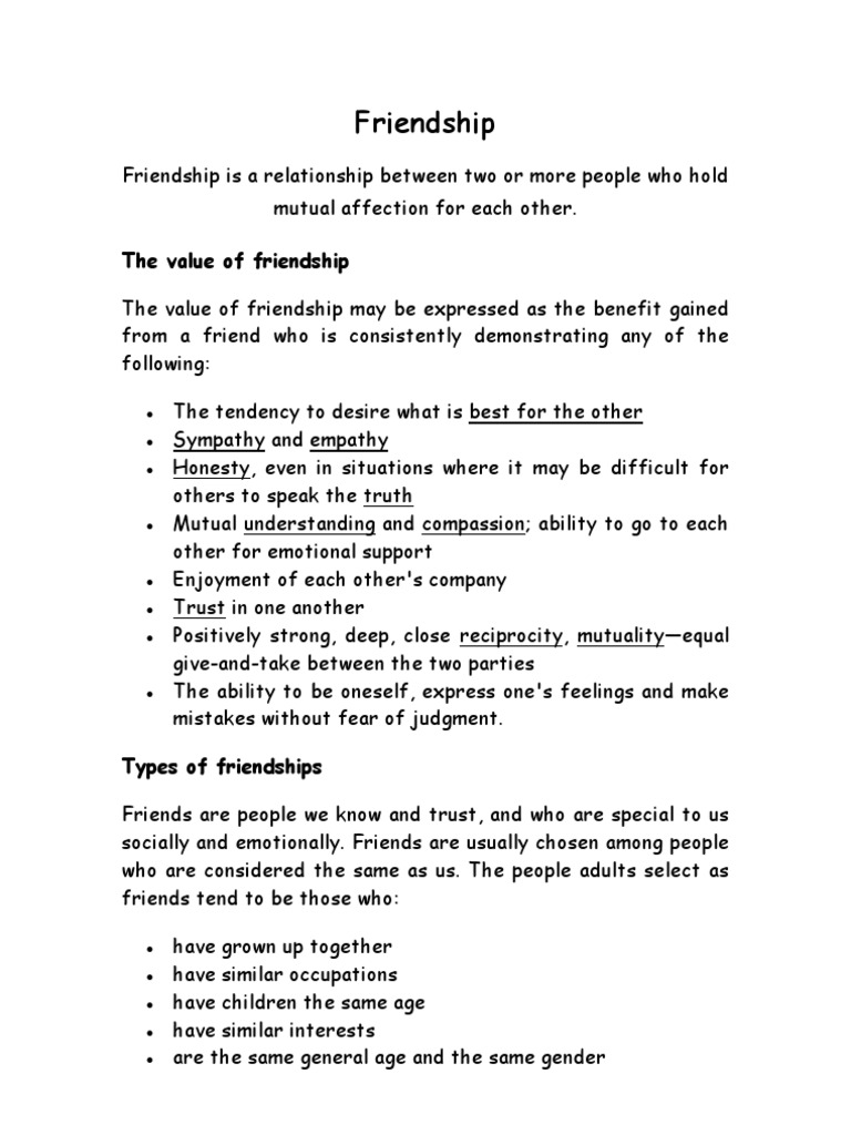 Friendship: The Value of Friendship | PDF