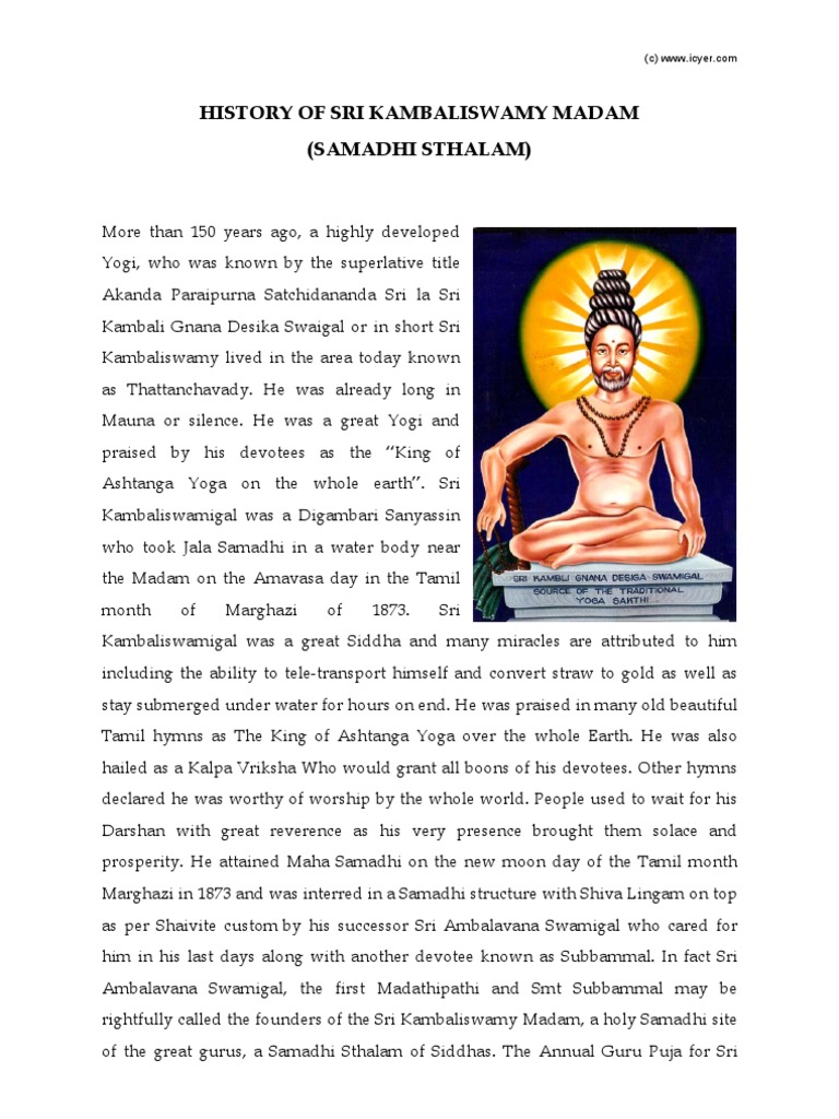 History of Sri Kambaliswamy Madam | PDF | Yoga | Religious Behaviour ...