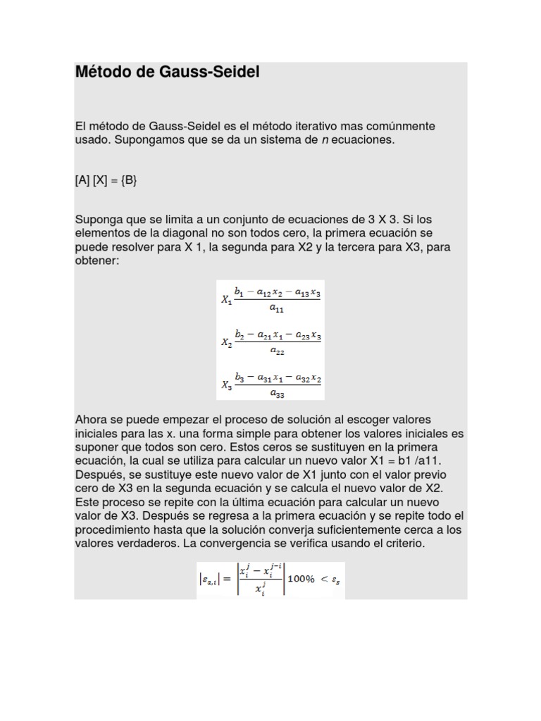 Método de Gauss Seidel | PDF | Ecuaciones | Conceptos matemáticos