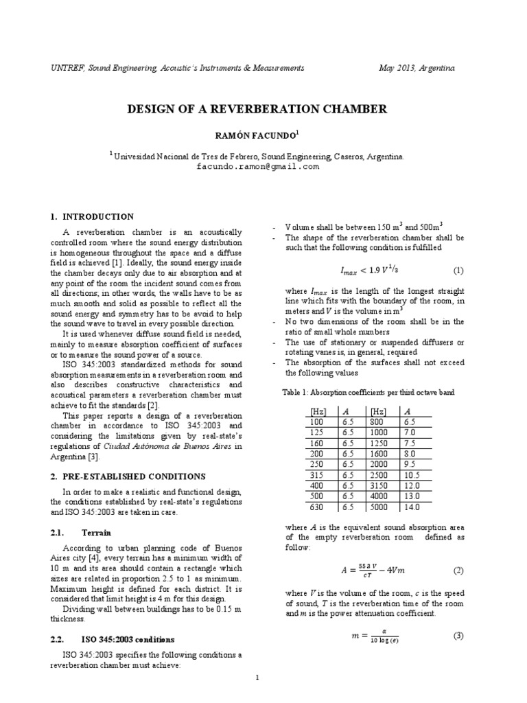 Design of A Reverberation Chamber | PDF | Materials Science ...