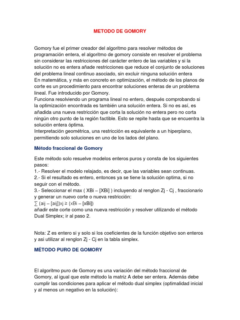 Metodo de Gomory | PDF | Optimización Matemática | Algoritmos