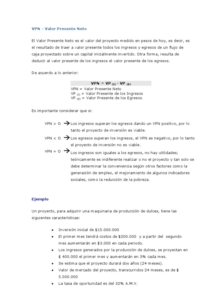 VPN y Tir | Descargar gratis PDF | Tasa interna de retorno | Valor presente neto