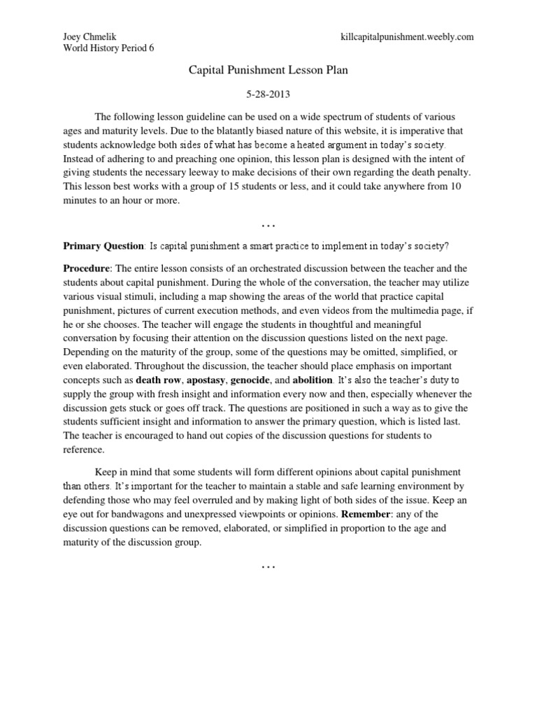 Capital Punishment Lesson Plan | PDF | Capital Punishment | Punishments