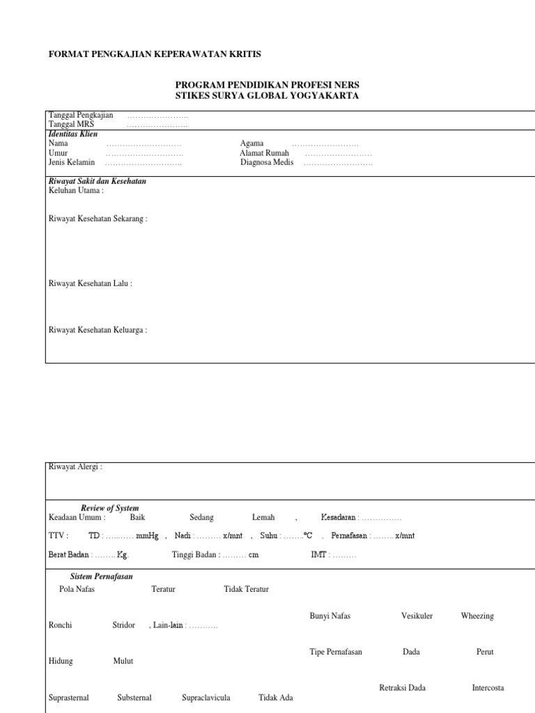Format Pengkajian Keperawatan Kritis | PDF