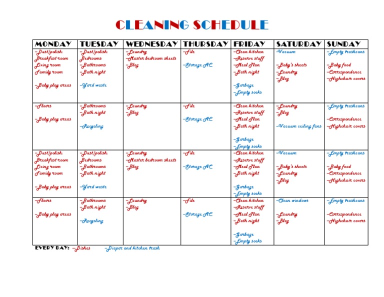 Cleaning Schedule | PDF