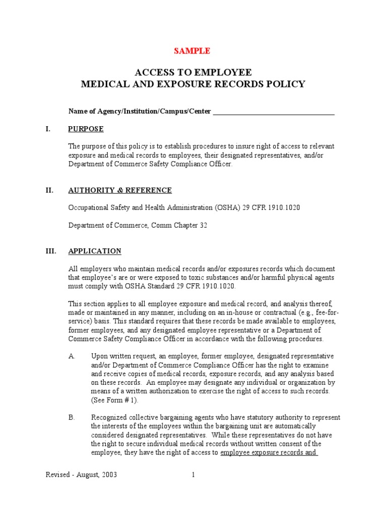 Sample Access Policy | Download Free PDF | Medical Record | Employment