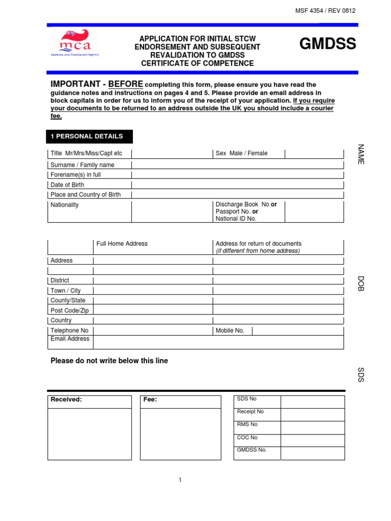 Application for Initial STCW Endorsement and Subsequent Revalidation to ...