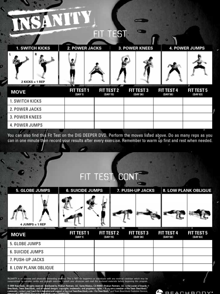 Insanity Workout Fit Test Sheet | PDF | Hobbies | Management Of Obesity