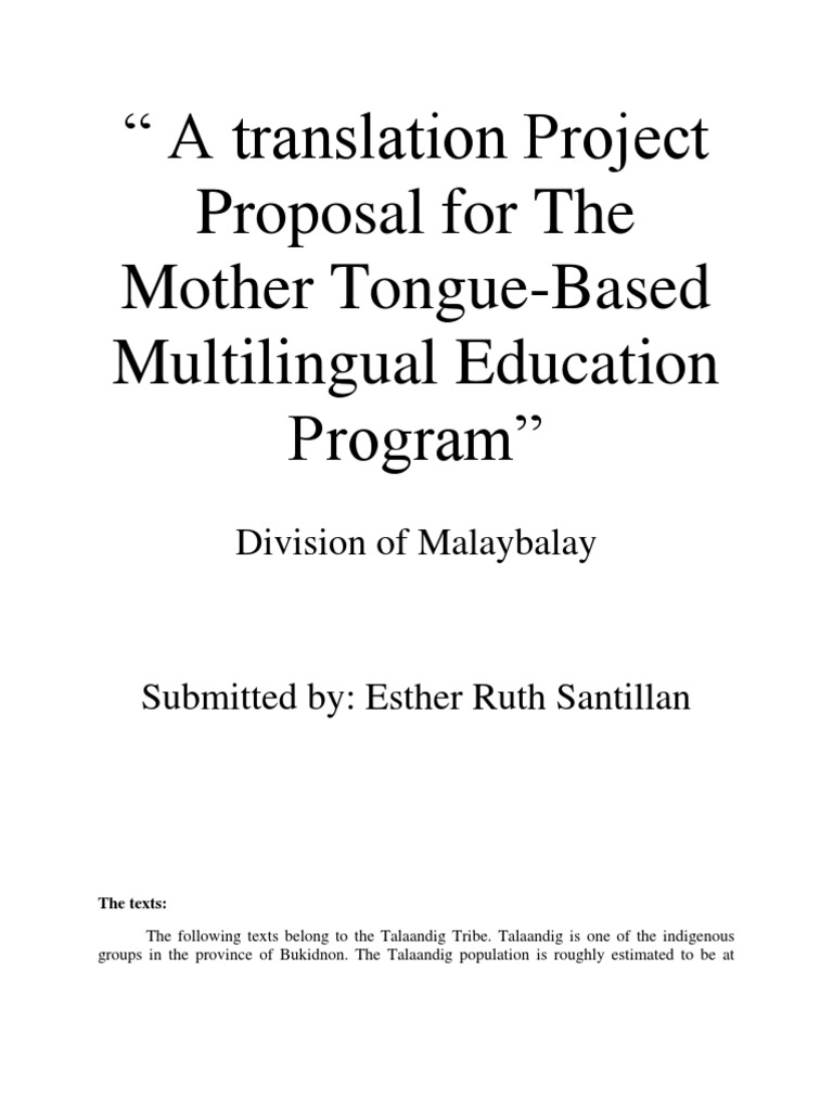 A Translation Project Proposal For The Mother Tounge | Download Free ...