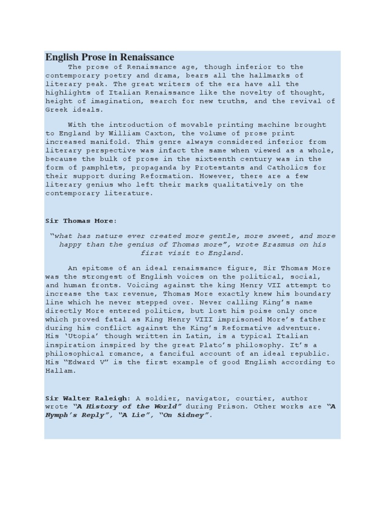 English Prose in the Renaissance Era | PDF | Renaissance | Poetry