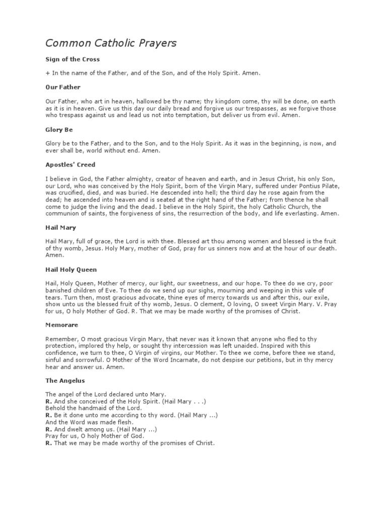 Common Catholic Prayers | PDF | Mary, Mother Of Jesus | Lord's Prayer