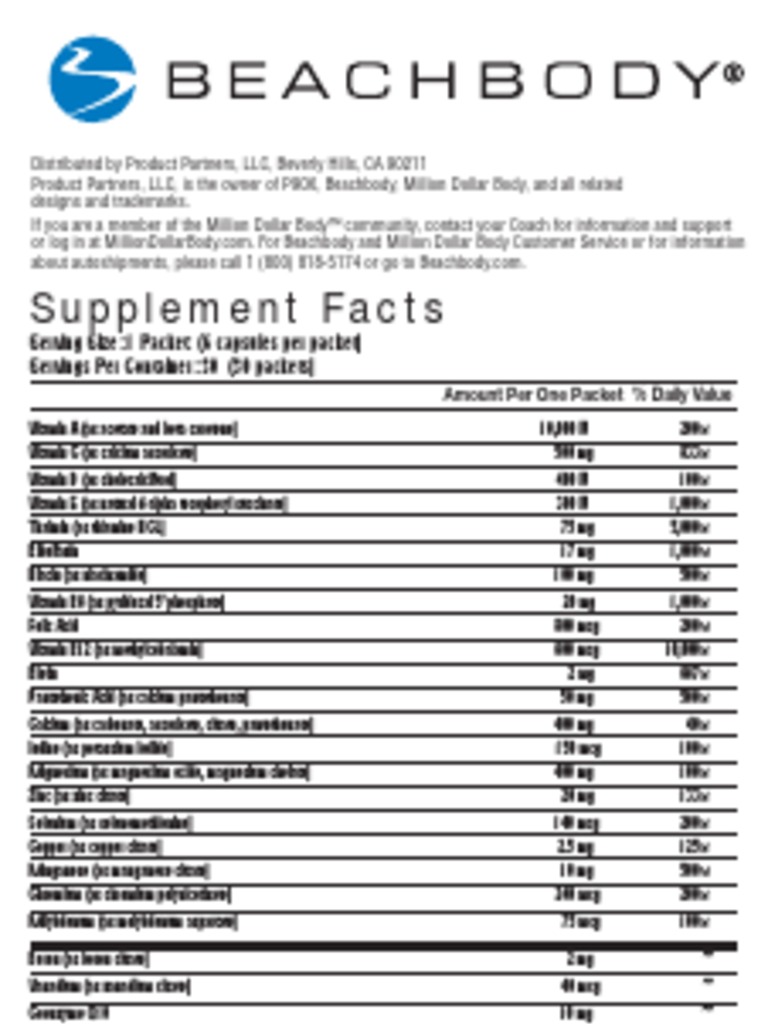 P90X Peak Health Formula 08-23-07 | PDF | Magnesium | Vitamin