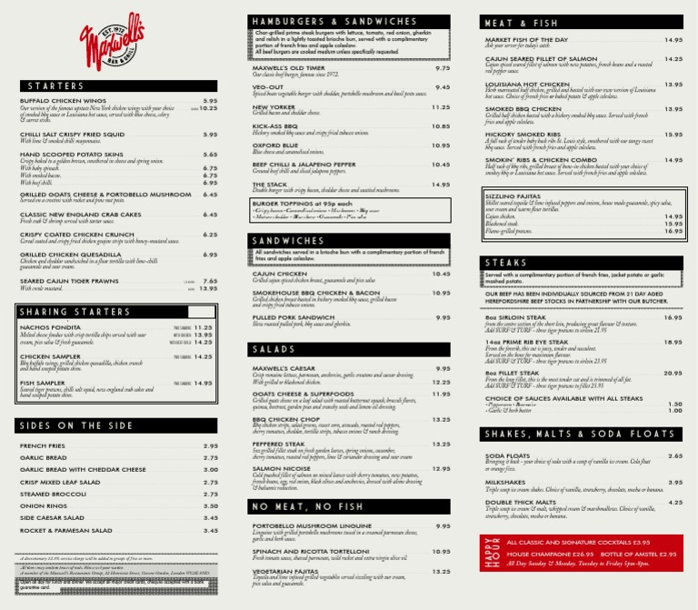 Maxwell's Covent Garden Menu Overview | PDF | Salad | Hamburgers