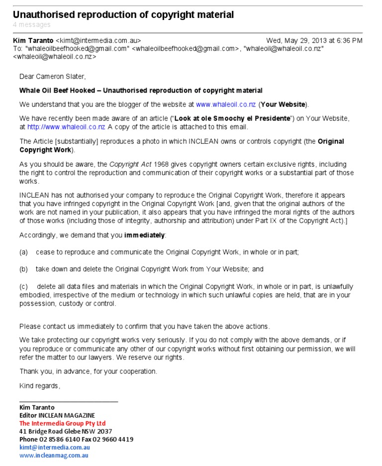 Letter From InCleanMag | PDF | Copyright Law Of The United States ...