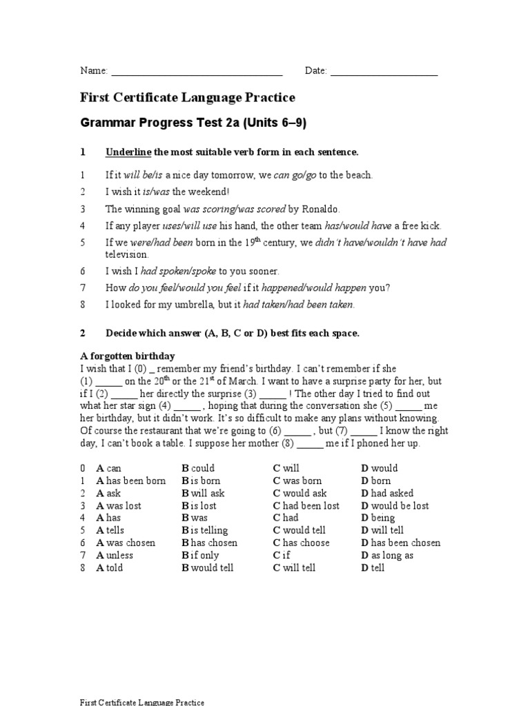 FCLP Grammar Test 2a | PDF