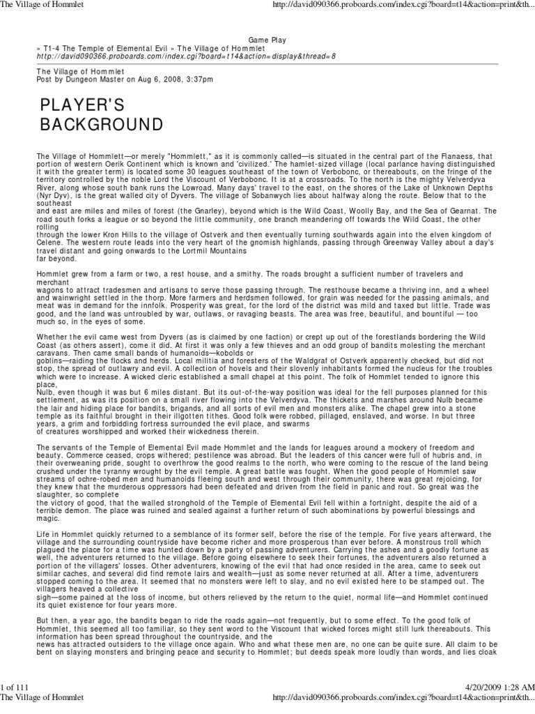 The Village of Hommlet | PDF | Tavern