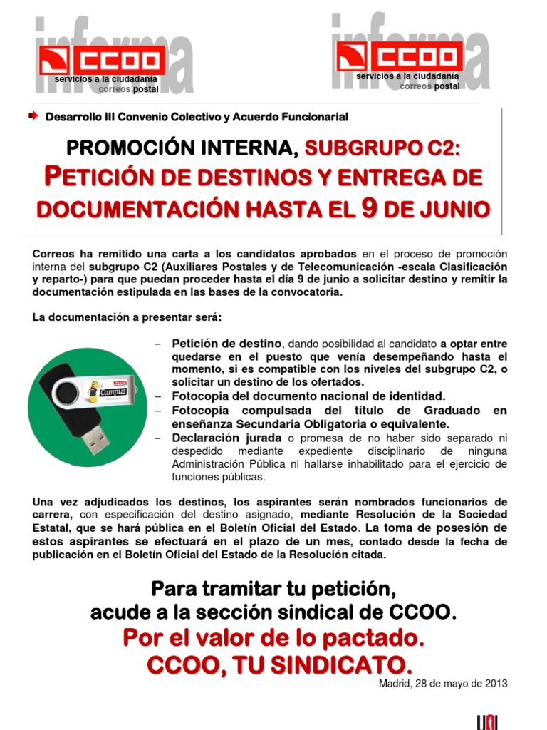 Promoción Interna C2: Solicitud de Destinos | PDF