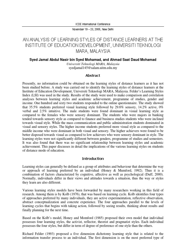 Paper Learning Style | PDF | P Value | Learning Styles
