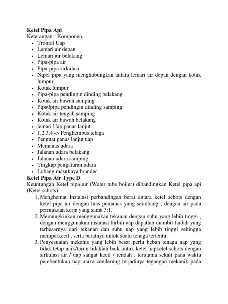 Komponen dan Keunggulan Ketel Pipa Air | PDF