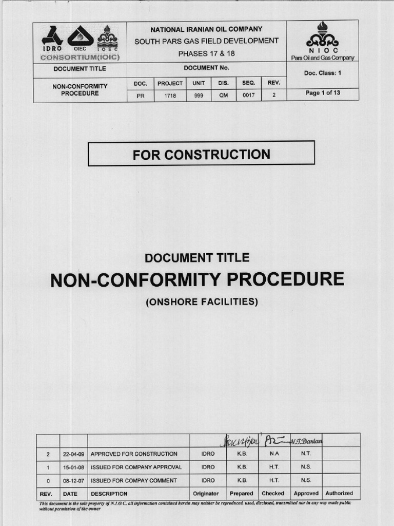 PR 1718 999 QM 0017 2 Non Conformity Procedure | PDF | General Contractor | Specification ...