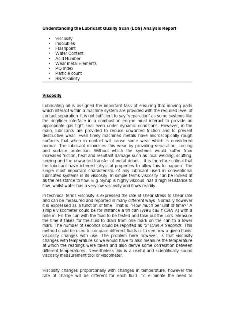Understanding Lqs Reports | PDF | Viscosity | Lubricant