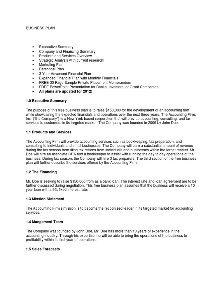 Business Plan Sample | PDF | Accounting | Business Plan