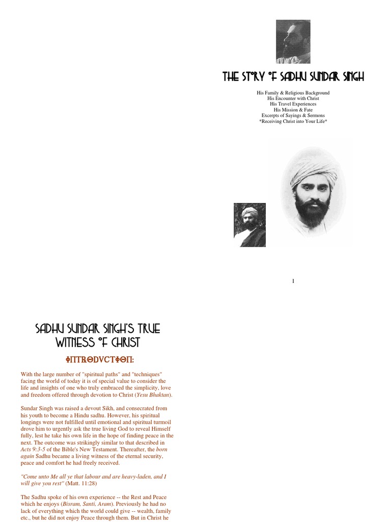 The Story of Sadhu Sundar Singh | PDF | Hell | Jesus