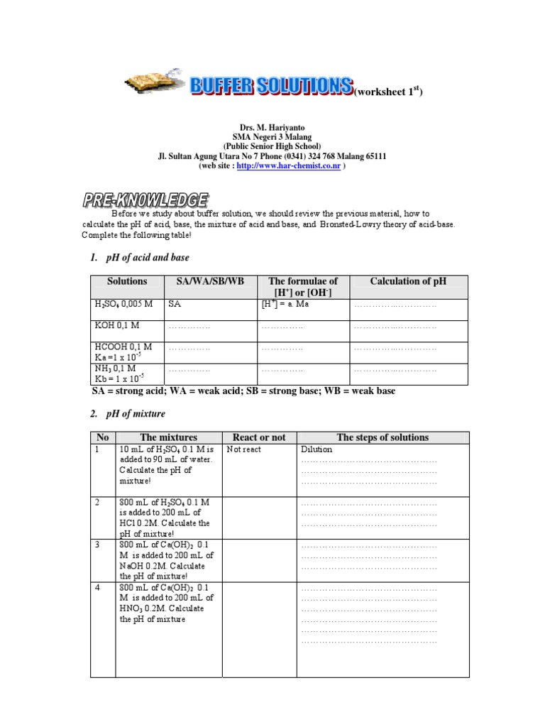Chemistry Buffer Solutions Guide | PDF | Acid Dissociation Constant | Buffer Solution