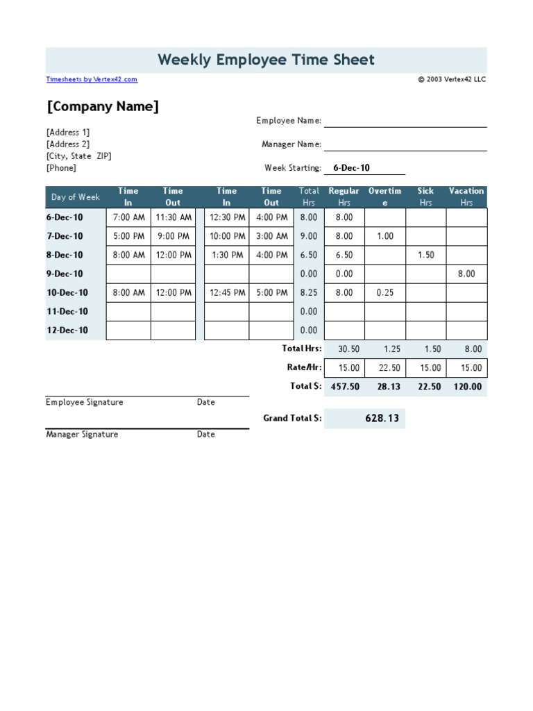 Employee Timesheet With Breaks | PDF | Human Resource Management ...
