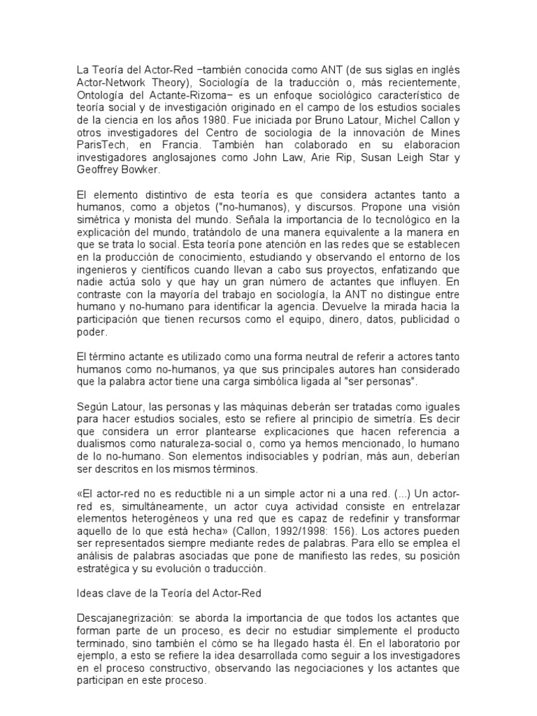 La Teoría Del Actor Red | PDF | Teorías filosóficas | Science