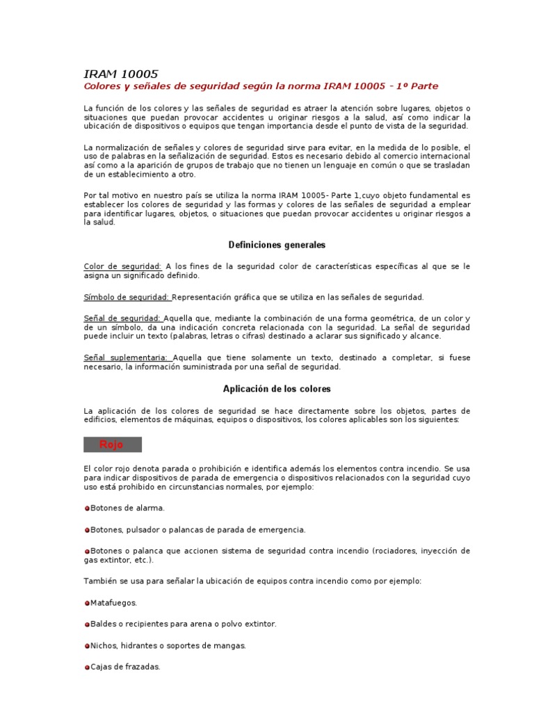 Colores y señales de seguridad IRAM 10005 | PDF | Color | Función ...