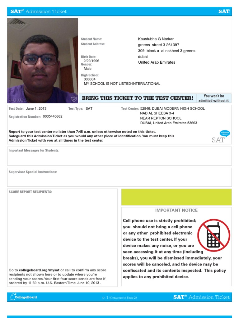 Admissionticket 1 | PDF | Sat | Ticket (Admission)