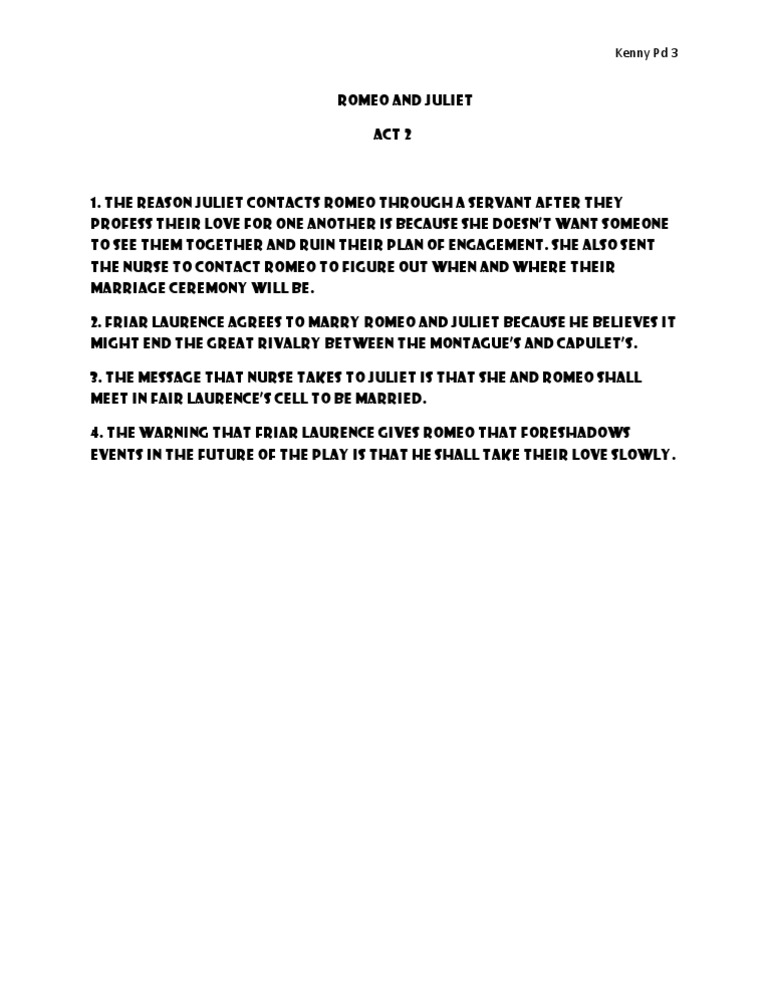Romeo and Juliet Act 2 Summary | PDF | Law | Mystery, Thriller & Crime ...