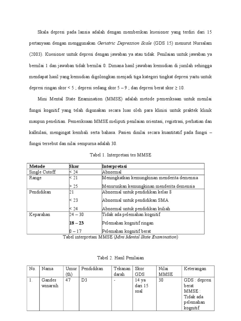 DETEKSI DEPRESI DAN PENILAIAN FUNGSI KOGNITIF PADA LANSIA | PDF