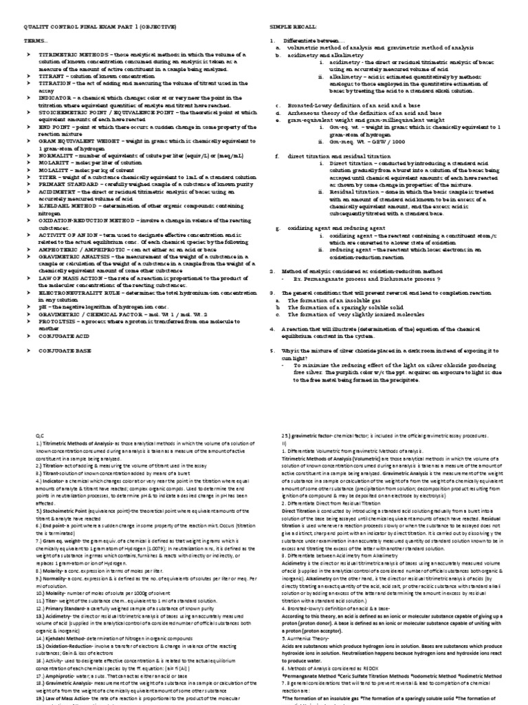 Qc1 - Final Exam (Objective) | PDF | Titration | Chemistry