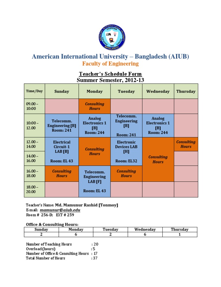 Engineering Faculty Schedule | PDF | Art | Computers