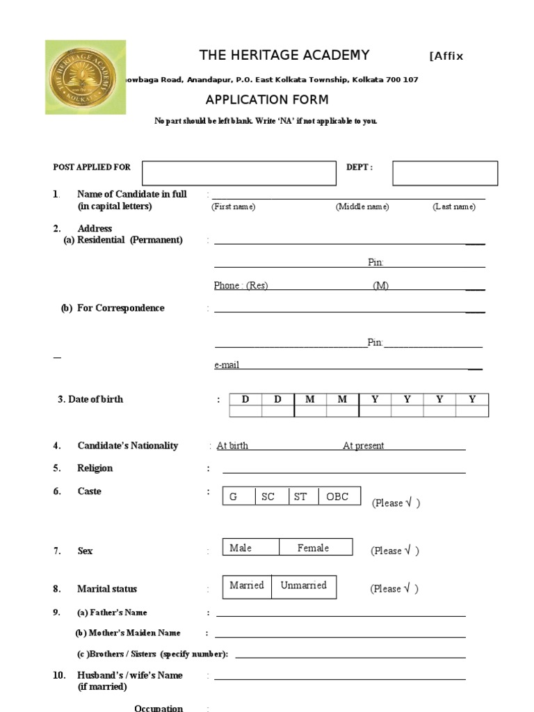 The Heritage Academy: Application Form | PDF | Postgraduate Education ...