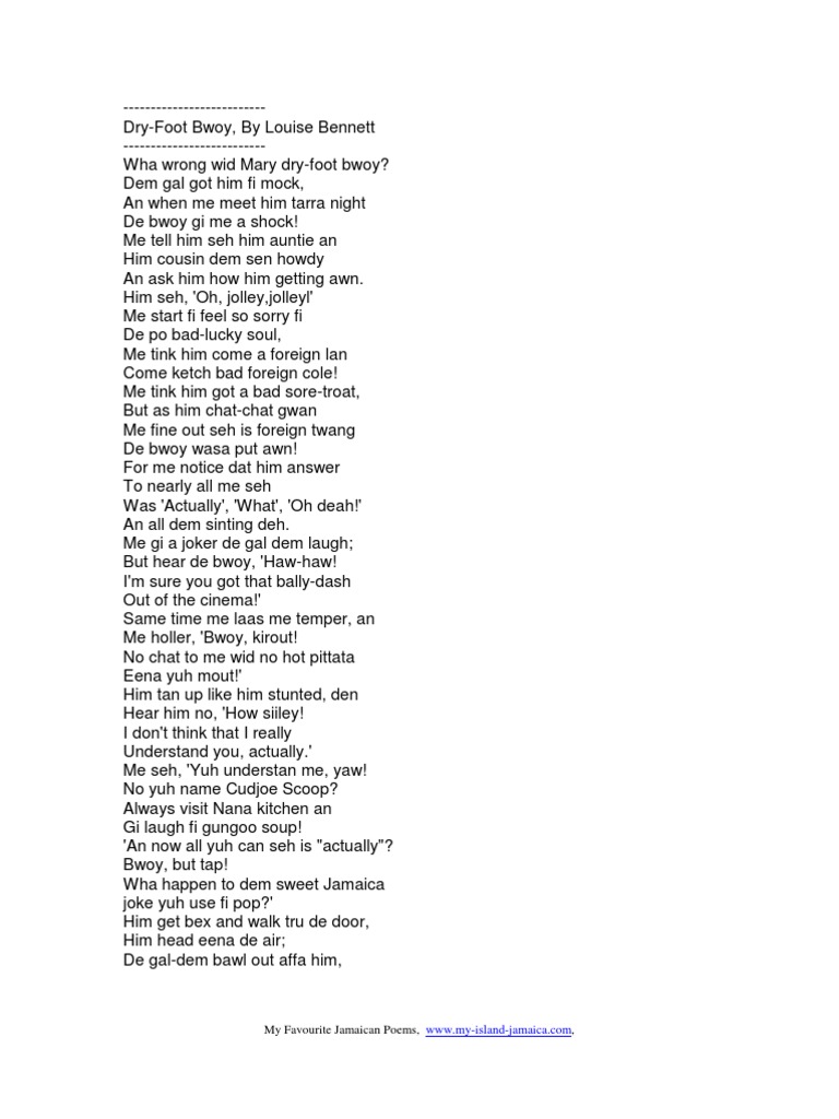 Favourite Jamaican Poems - Louise Bennett | PDF | Poetry