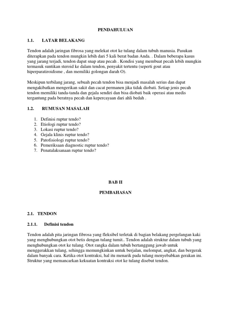 Ruptur Tendon: Penyebab & Gejala | PDF | Ilmu Kesehatan | Spesialisasi ...