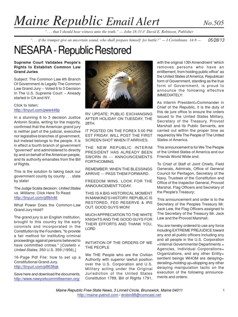 505 - NESARA - Republic Restored | PDF | Grand Jury | Law