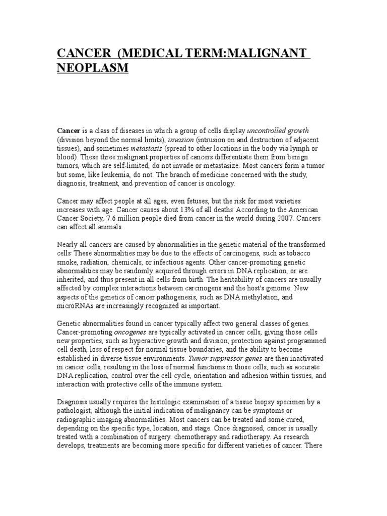 Cancer (Medical Term:Malignant Neoplasm | PDF | Radiation Therapy | Cancer